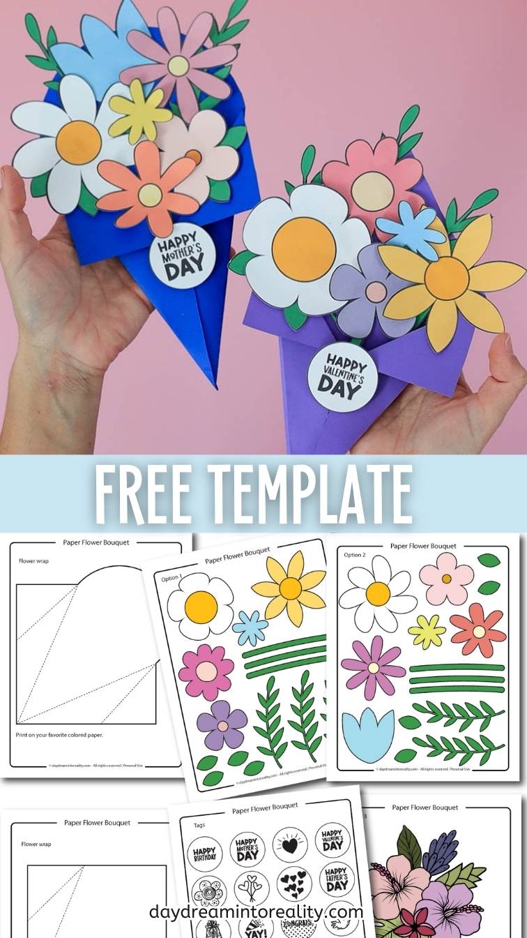Paper Flower Bouquet Craft for Kids | FREE PDF Template! ~ Daydream ...