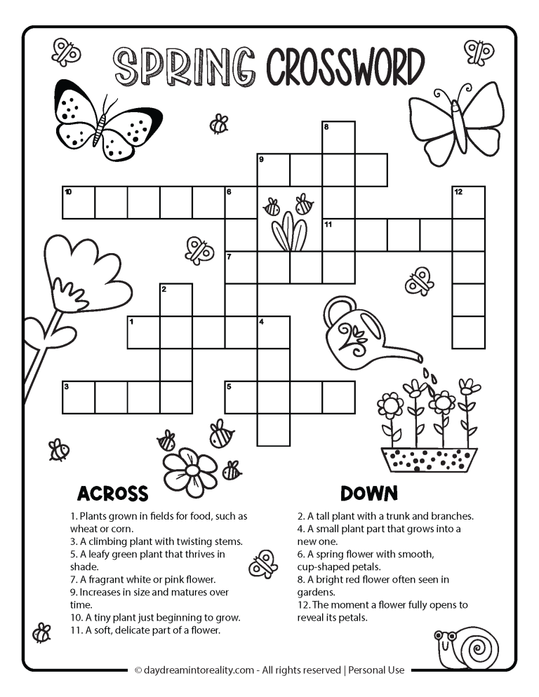 Free Spring Crossword | PDF Printables: Easy, Medium, Hard, & Advanced ...