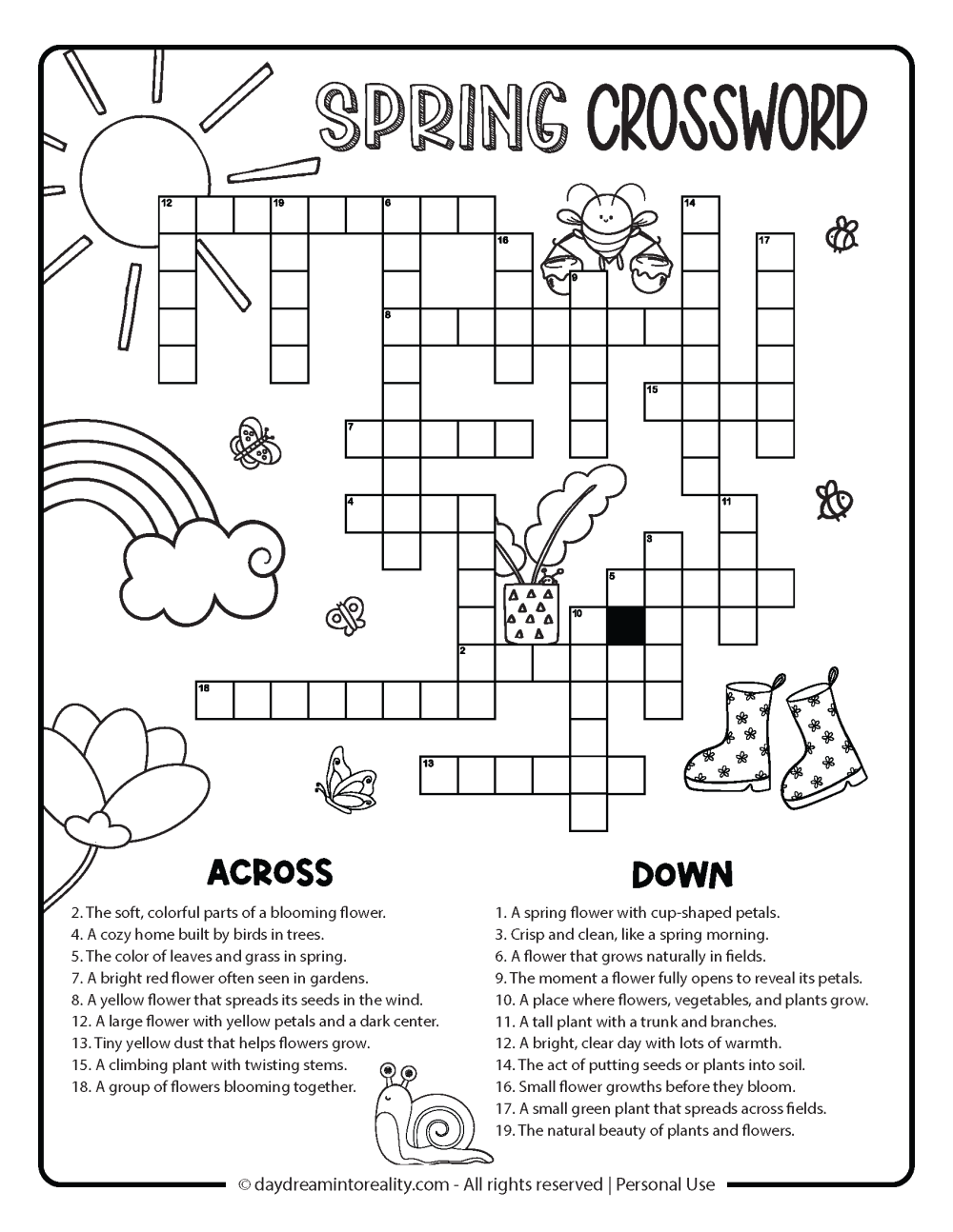 Free Spring Crossword | PDF Printables: Easy, Medium, Hard, & Advanced ...