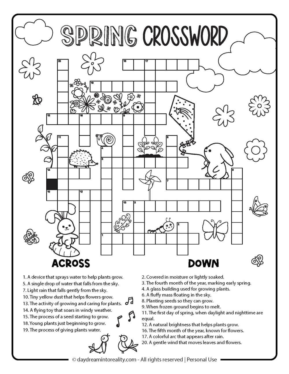 Free Spring Crossword | PDF Printables: Easy, Medium, Hard, & Advanced ...