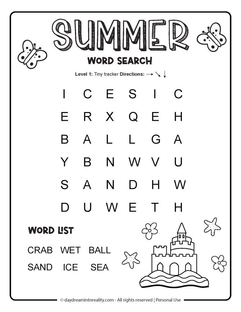 Summer Word Search Free PDF Printables | 6 Levels of Difficulty ...