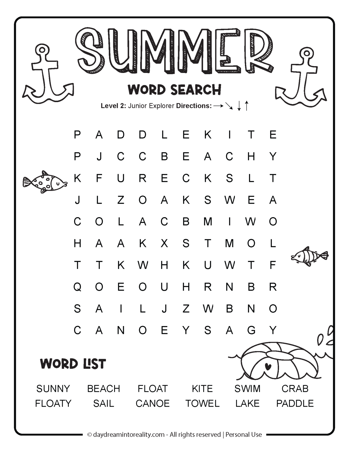 Summer Word Search Free PDF Printables | 6 Levels of Difficulty ...