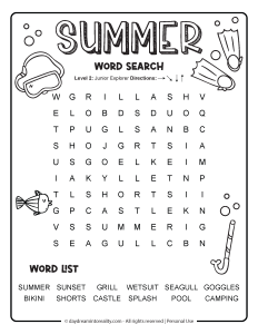 Summer Word Search Free PDF Printables | 6 Levels of Difficulty ...