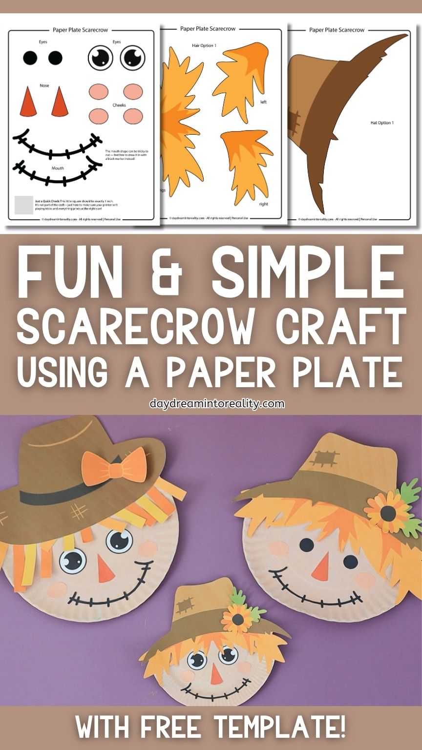 Paper Plate Scarecrow Craft For Kids | Free PDF Template ~ Daydream Into Reality
