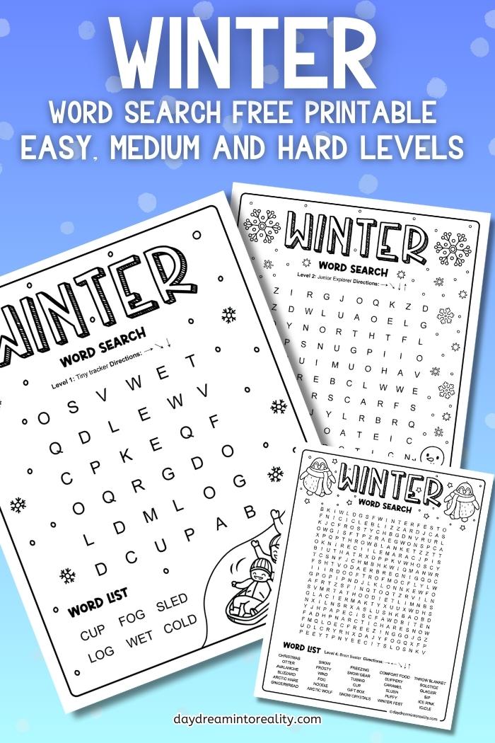 15 Winter Word Search Free PDF Printables | 6 Levels of Difficulty ...